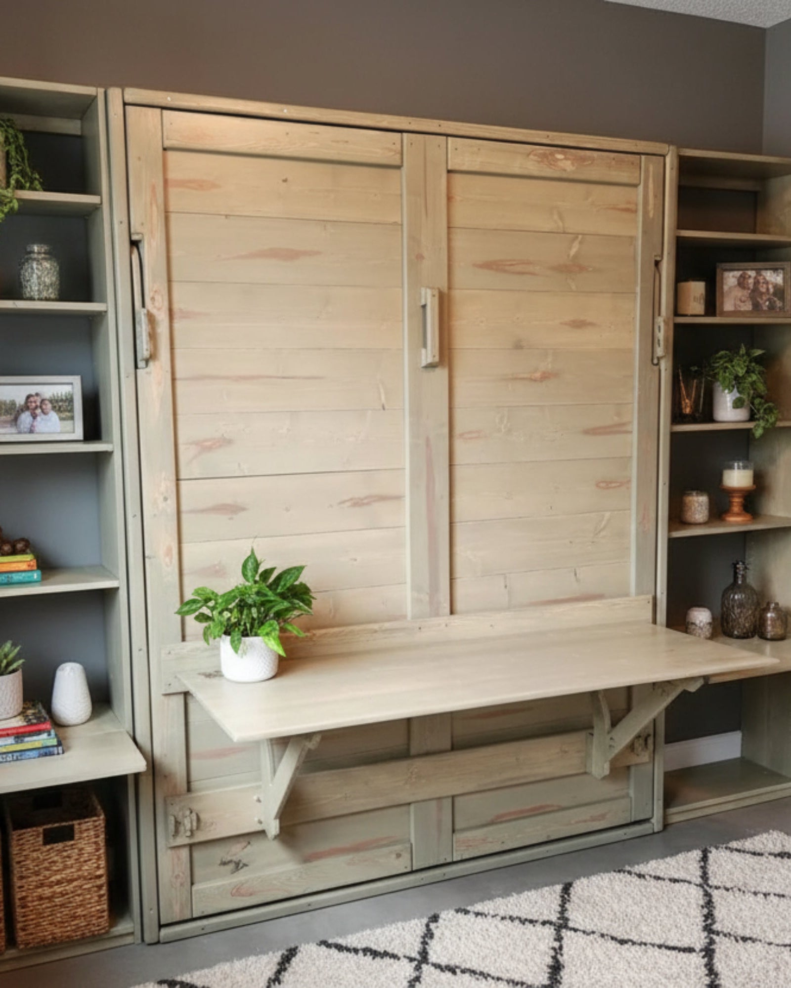 Sandstone Murphy Bed with Desk | Guestroom and Office
