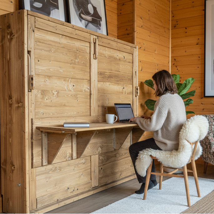 Golden Oak Horizontal Murphy Bed | Create Space in Small Rooms