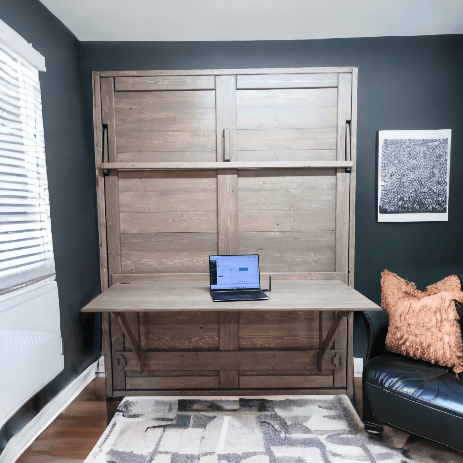 Sandstone Murphy Bed with Desk | Guestroom and Office