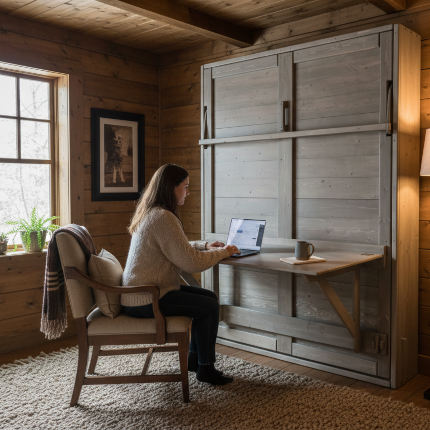 Sandstone Murphy Bed with Desk | Guestroom and Office