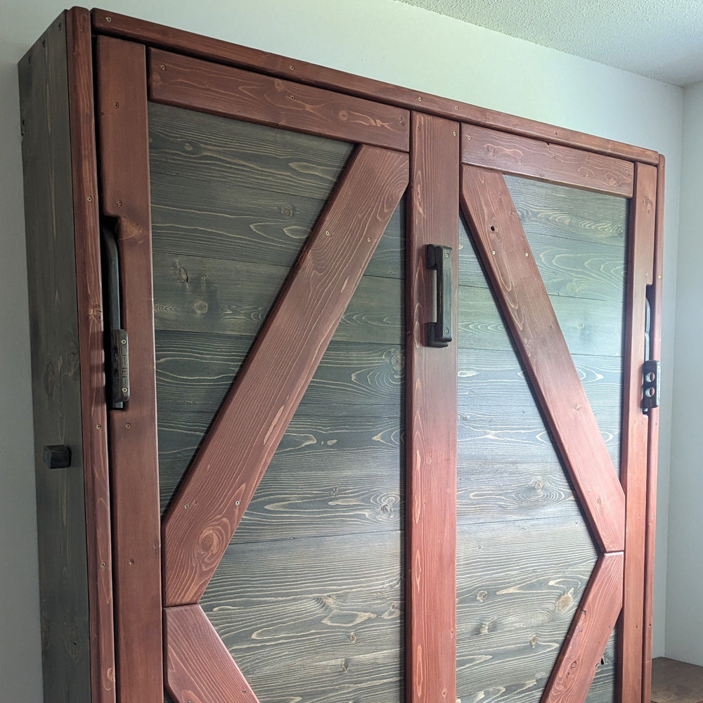 Rustic Brown Queen Murphy Bed | Solid Wood Wall Beds