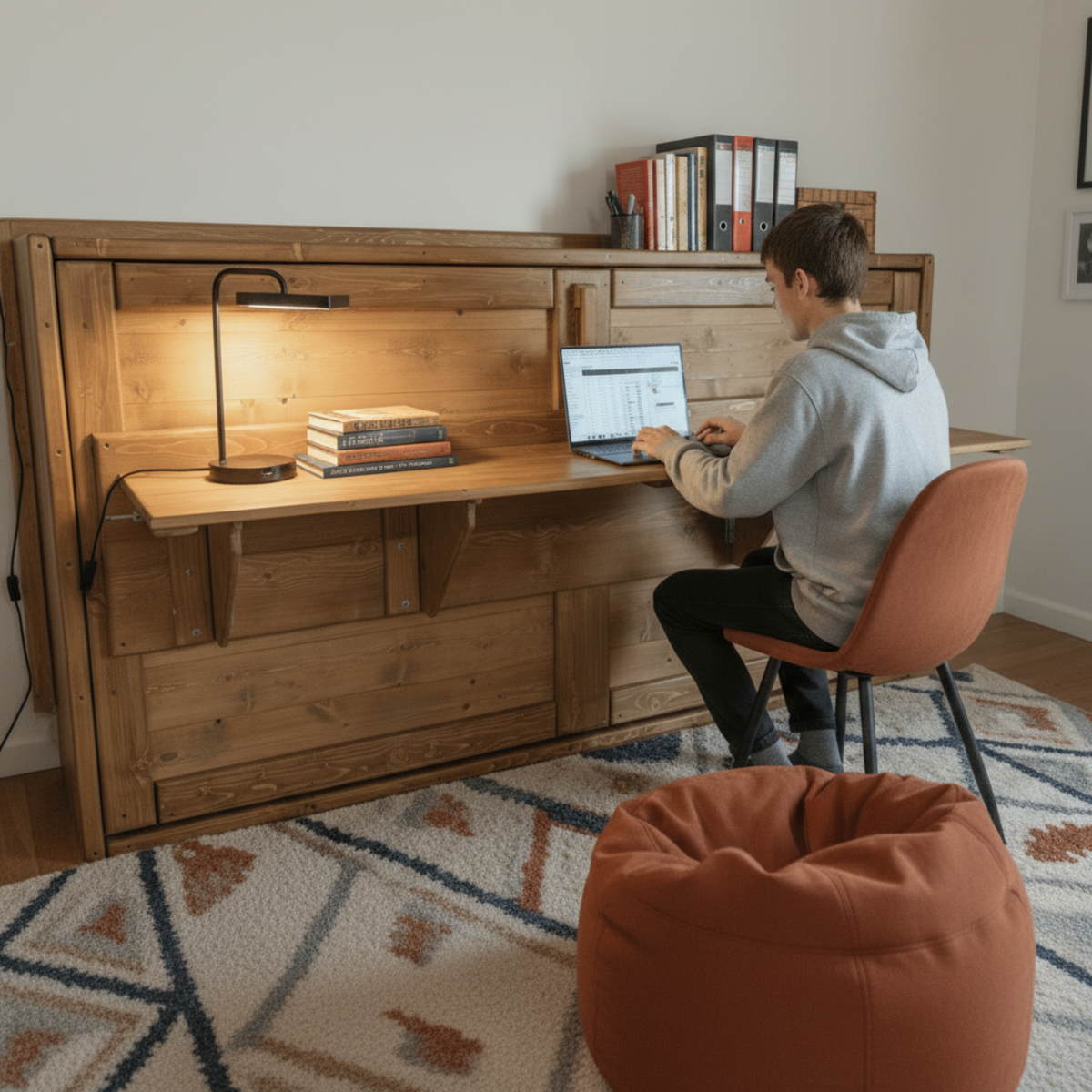 Twin Horizontal Murphy Bed With Desk | Handmade from Real Wood
